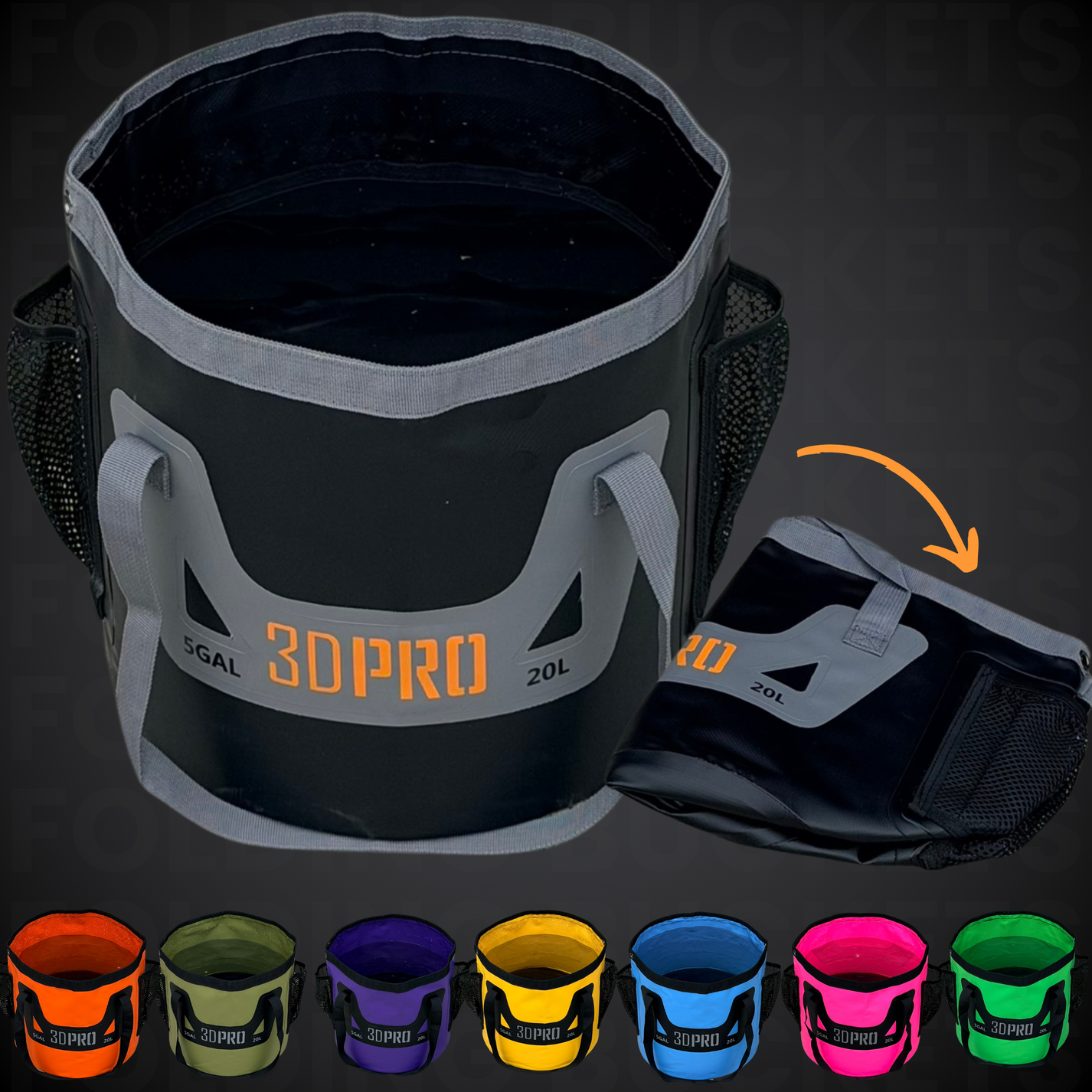 20L/5GAL Pro Folding Bucket | Heavy-Duty Bucket for Work & Camp – 3DPRO